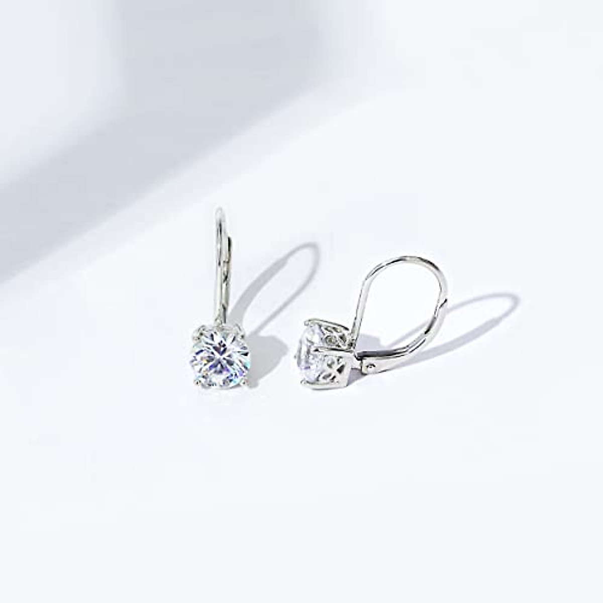 Amazon Essentials Platinum Plated Sterling Silver Lever back Earrings set with Round Infinite Elements Cubic Zirconia (2 cttw) (previously Amazon Collection)
