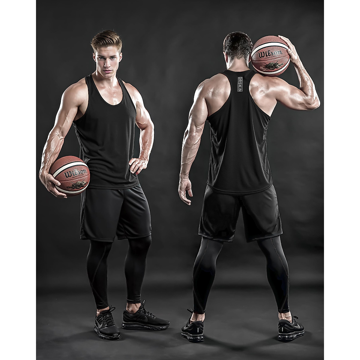 DRSKIN Men's 4-Pack Dry Fit Y-Back Muscle Tank Tops, Gym Bodybuilding Training, Athletic Workout Cool Shirts (BTF-ME-TA, M)