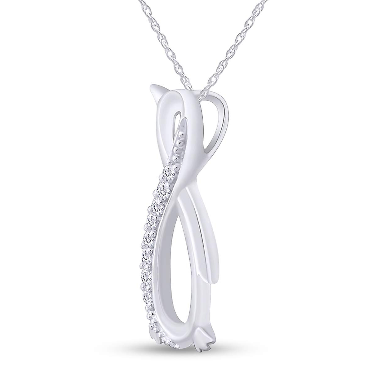 THE JEWEL ZONE 1/10 Carat White Natural Diamond Penguin Infinity Penadnt Necklace 10k Solid White Gold (0.10 Cttw)