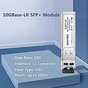 QINIYEK 4Pack 10GBase-LR SFP+ Transceiver, 10G Singlemode SFP+ Duplex LC Module,Compatible for Cisco SFP-10G-LR, Ubiquiti UF-SM-10G,Meraki, Mikrotik, Supermicro, Netgear,SMF,1310nm,10km,DDM