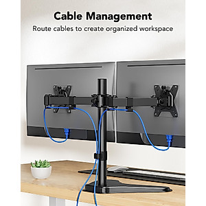 HUANUO 32 inches Dual Monitor Stand up to 17.6lbs per Arm, High-Grade Aluminum Free-Standing Dual Monitor Mount for 2 Screens. Fully Adjustable Dual Monitor Stand for Desk with Tilt, Swivel, Rotation