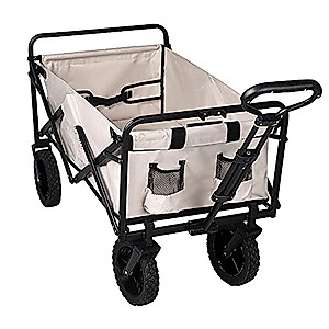 Picnic Camping Cart Portable Collapsible Outdoor Utility Wagon Garden Folding Trolley 80KG Max Load Push Wagon Sturdy Lightweight Beach Outdoor Garden Picnic Cart,Creamy White