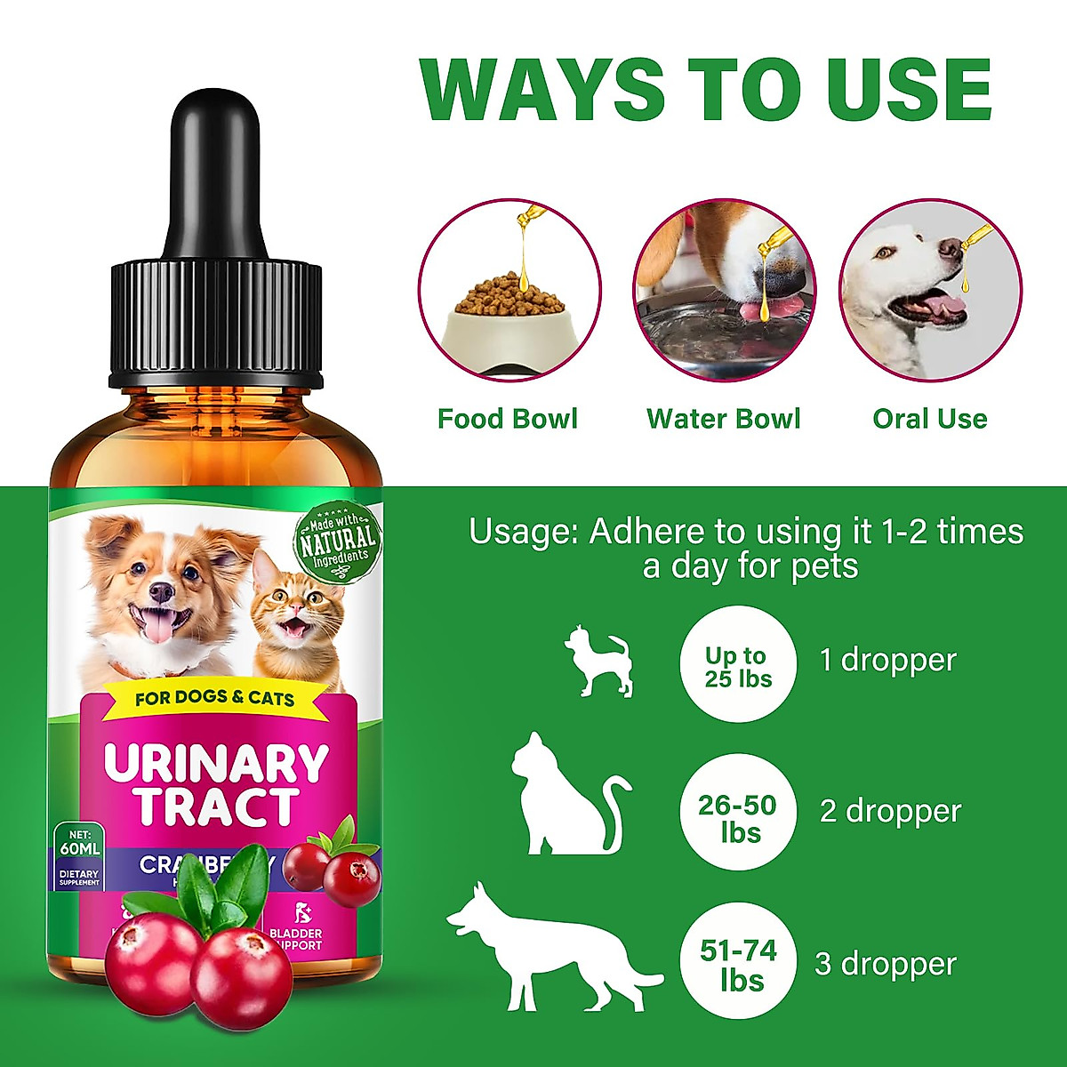 Fancy Pets Cat & Dog Urinary Tract Infection Treatment, Natural UTI Care Drops, Kidney and Bladder Supplement, Prevention Incontinence & Bladder Stones, 60ml (2-AS-RT-UY)