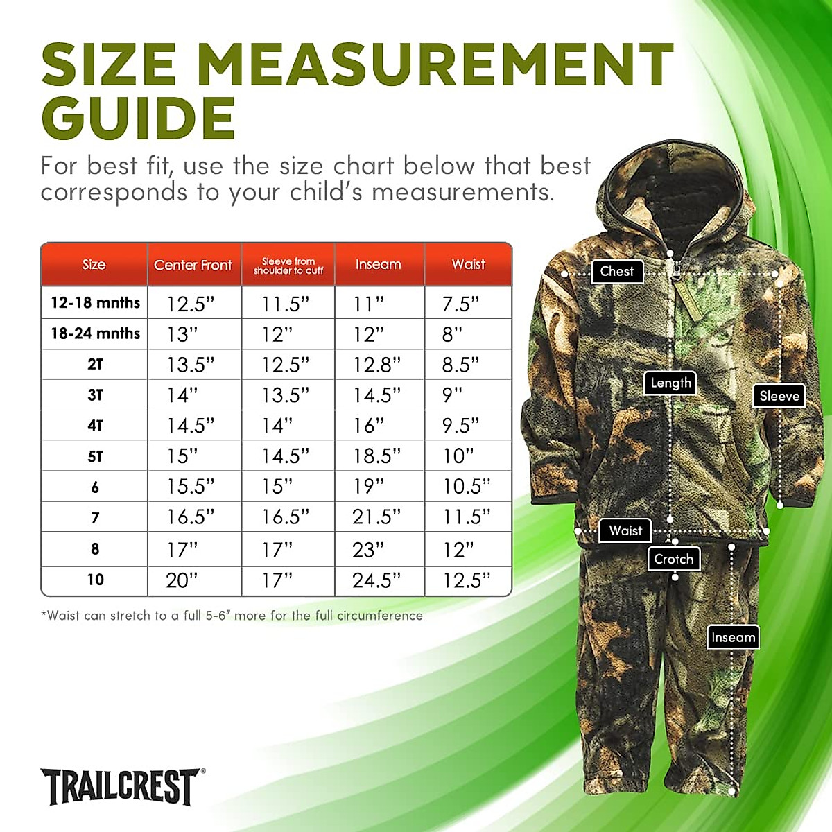TrailCrest by Treel Infant - Toddler Camo Full Zip Hoodie Sweatshirt Fleece Jacket & Pants Set, Camo, 5T