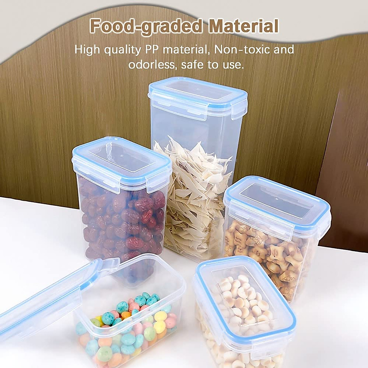 Irfora 7PCS Food Storage Containers kitchen Storage Container BPA Free PP Pantry Organization with Lid Stackable Design for Cereal Snack Noodle Nut Pasta Flour Rice
