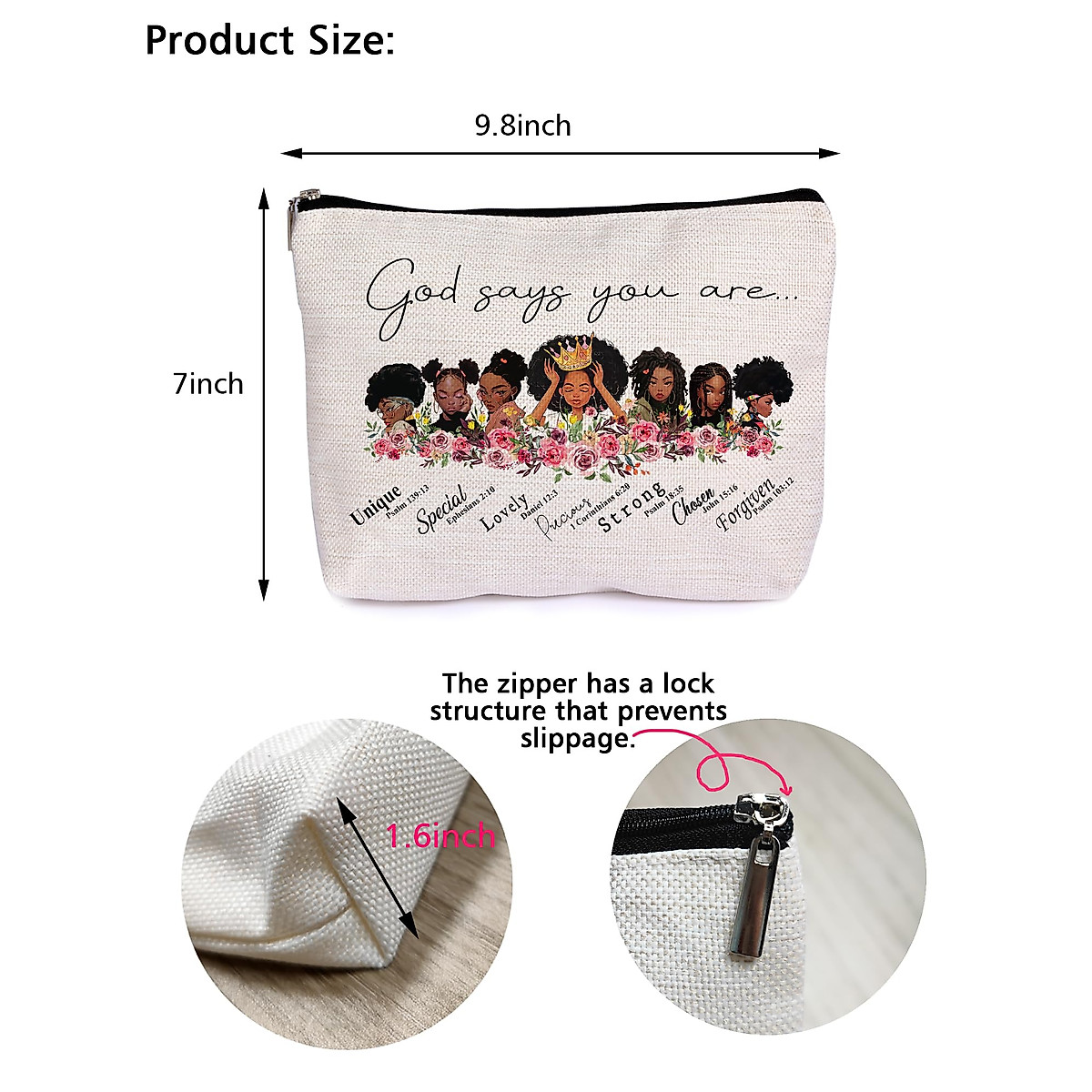 LANBAIHE God Says You are Unique Special-African American Makeup Bag Travel Cosmetic Bag Black Women Gift Inspirational Gifts Mother's Day Friends Sisters Mom Aunt Gift