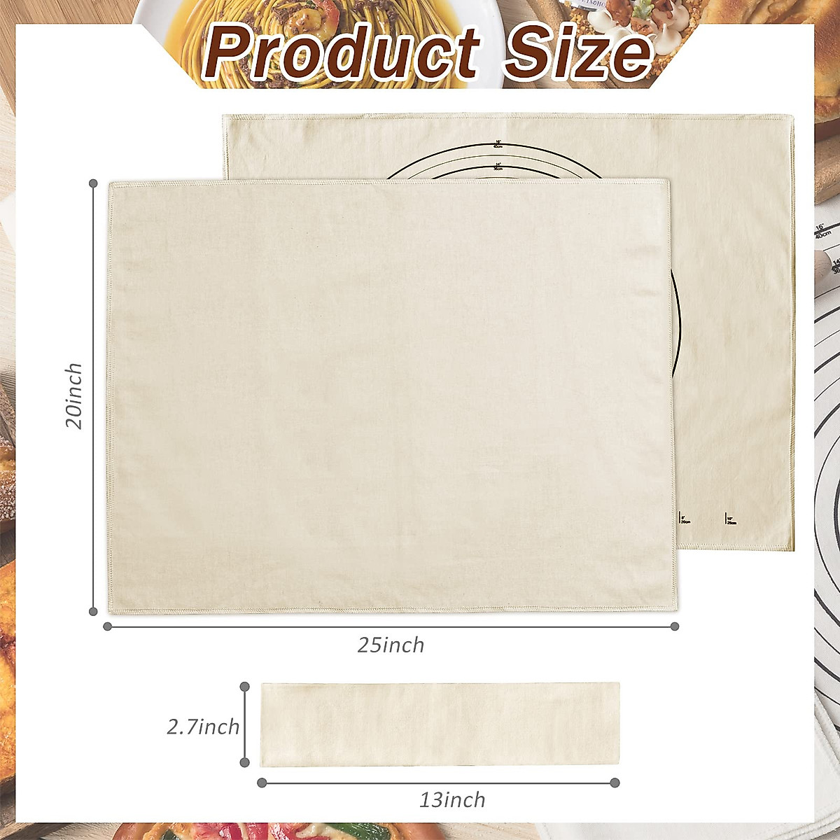 6 Pcs Pastry Cloth and Rolling Pin Cover Set Includes 2 Pcs 25 x 20 Inch Large Cotton Pastry Mat 4 Pcs 14 x 2.5 Inch Rolling Pin Cover Sleeves for Dough Bread Pie Baking Kitchen Supplies