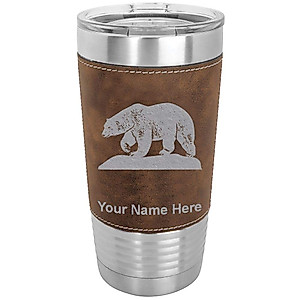 LaserGram 20oz Vacuum Insulated Tumbler Mug, Polar Bear, Personalized Engraving Included (Faux Leather, Rustic)