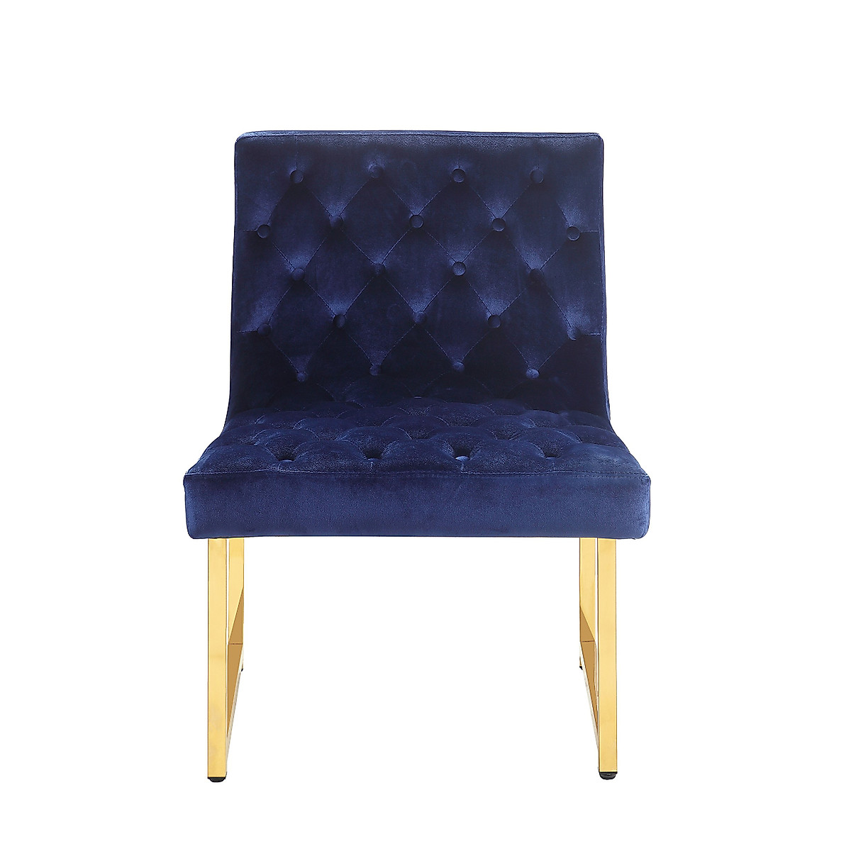 Iconic Home Moriah Accent Chair Sleek Elegant Tufted Velvet Upholstery Plush Cushion Brass Finished Polished Metal Frame, Contemporary Modern, Navy