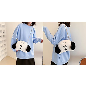 Cute Plush Animal Shoulder Bag for Women Cute Dog Crossbody Purse Fluffy Satchel Shoulder Purse Faux Fur Messenger Bag