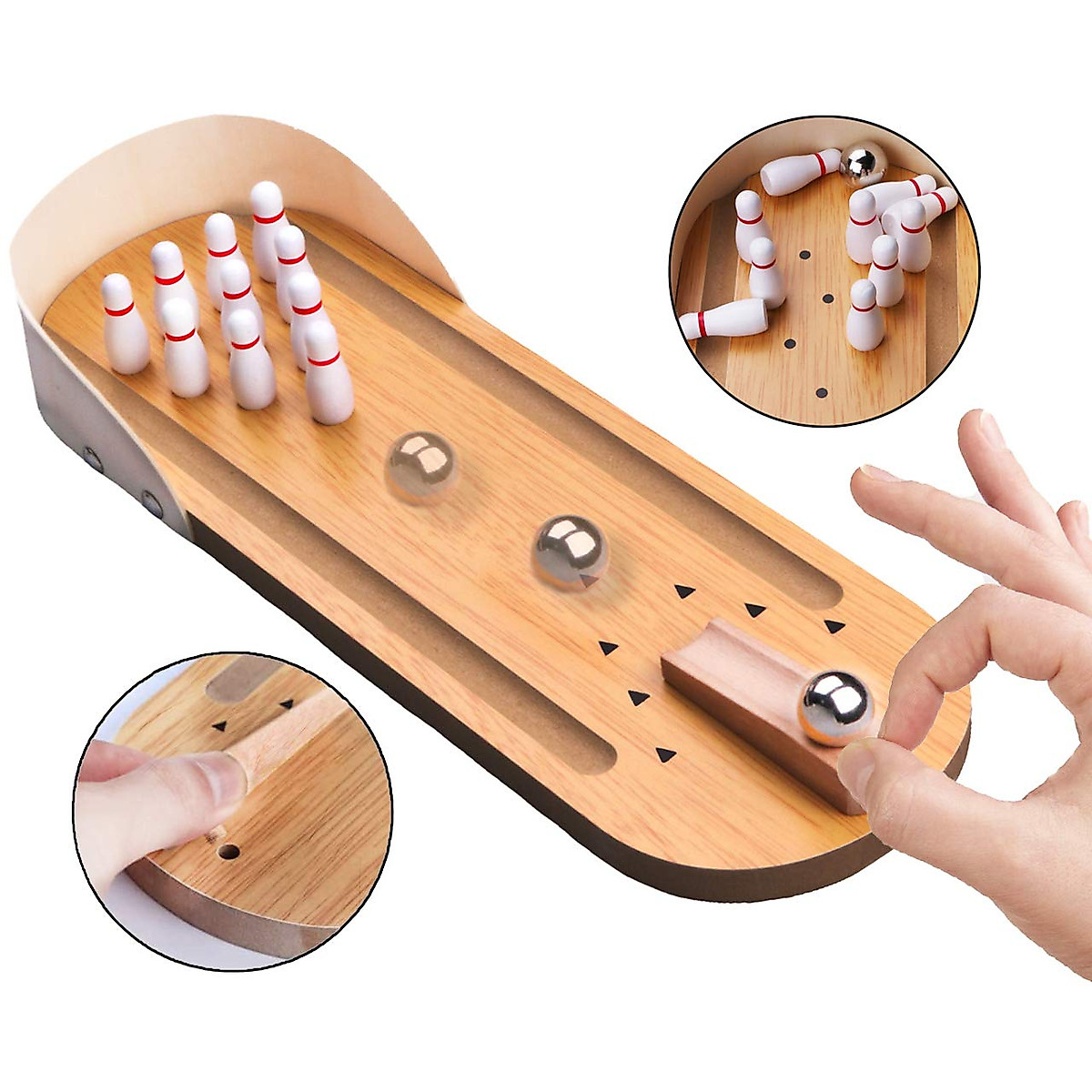 Table Top Mini Bowling Game Set-Tabletop Wooden Board Mini Arcade Desktop Tiny Bowling Shooting Alley Office Desk Stress Relief Gadgets Small Finger Toys Fun Gag Gifts for MenWomen Kids Teens Boys