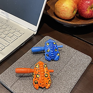 Cozinest Pair Wooden Frogs Guiro Rasp Percussion Instruments Tone Block Thailand Craft Small Wood Frog Musical Instrument 2 Inch (Blue and Orange Dots)
