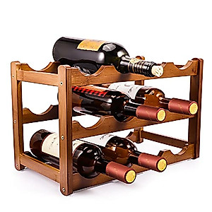 PAMISO 3 Tiers Wine Rack, 12 Bottles Bamboo Wine Stand Holder Wine Rack Countertop for Pantry, Kitchen, Bars, Wine Cellar