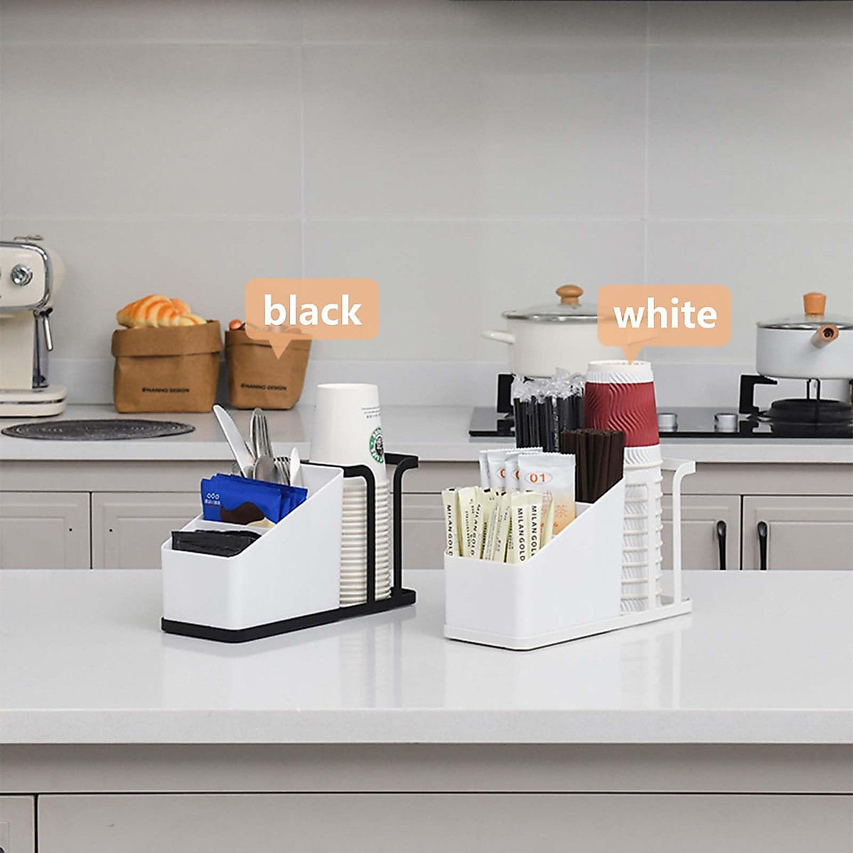 BunnyCare Coffee & Tea Station Organizer,Coffee Station Organizer,Tea Bag Organizer,Coffee Pod Holder,Paper Cups Holder,Condiment Organizer For Kitchen,Bathroom Counter,Coffee Bar (Black)