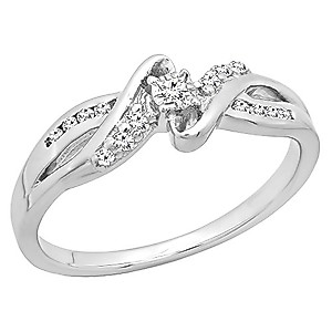 Dazzlingrock Collection 0.15 ctw Round White Diamond Swirl Bypass Split Shank Ring for Women in 925 Sterling Silver Size 7