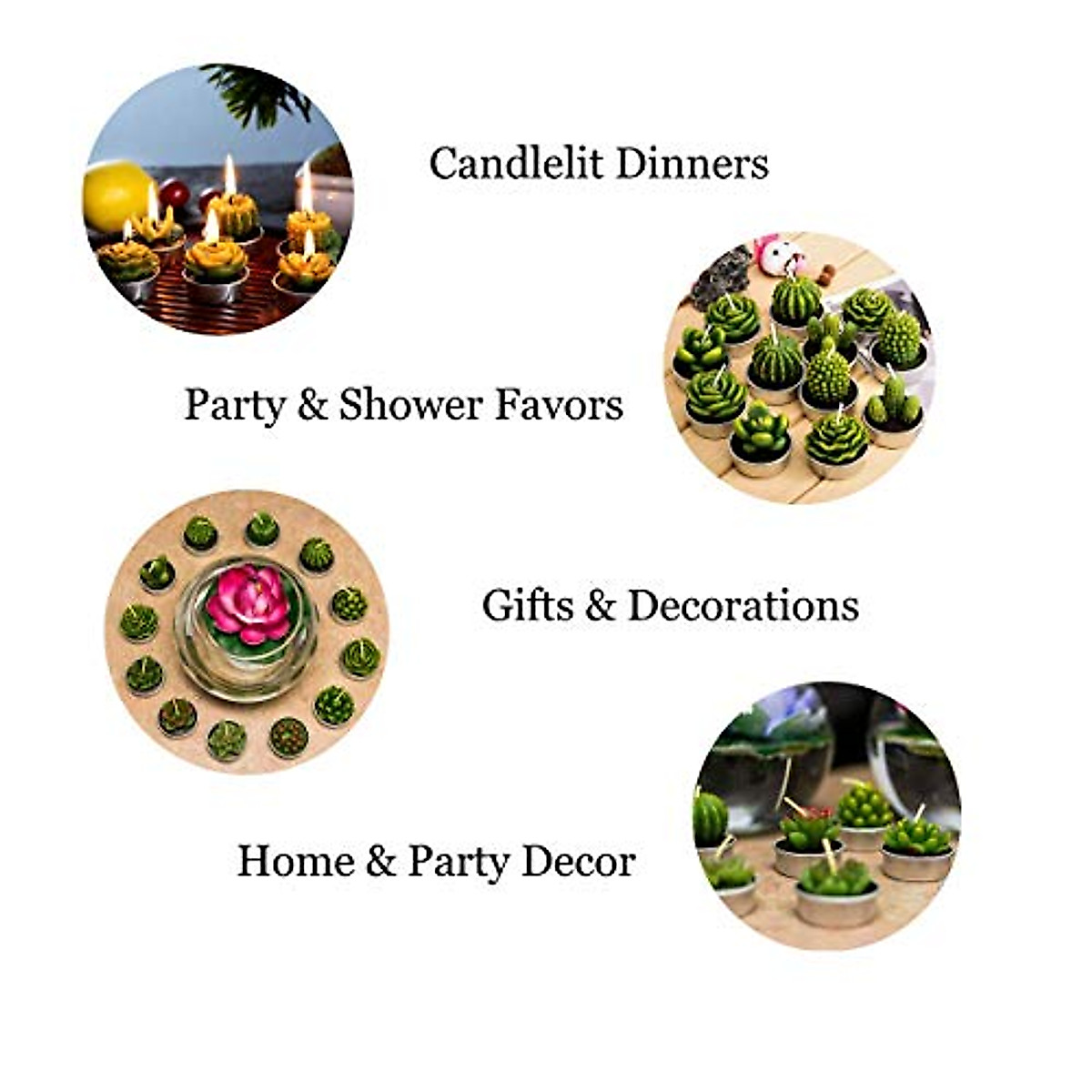 Phyther Cactus Tealight Candles, Unscented Decoration Tea Lights Candle, for Decor, Party Favors, Wedding, Baby, and Bridal Shower (12 Pieces)