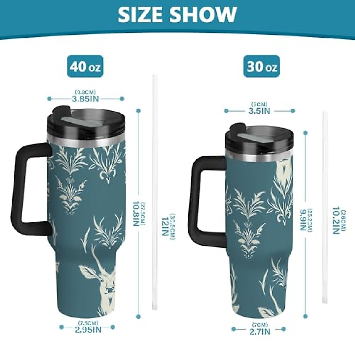 linqin Chic Elk Face Vacuum Insulated Tumbler Leak-proof Lid and Straw 30 oz Stainless Steel Water Bottles Reusable To Go Coffee Mug for Water, Iced Tea or Coffee