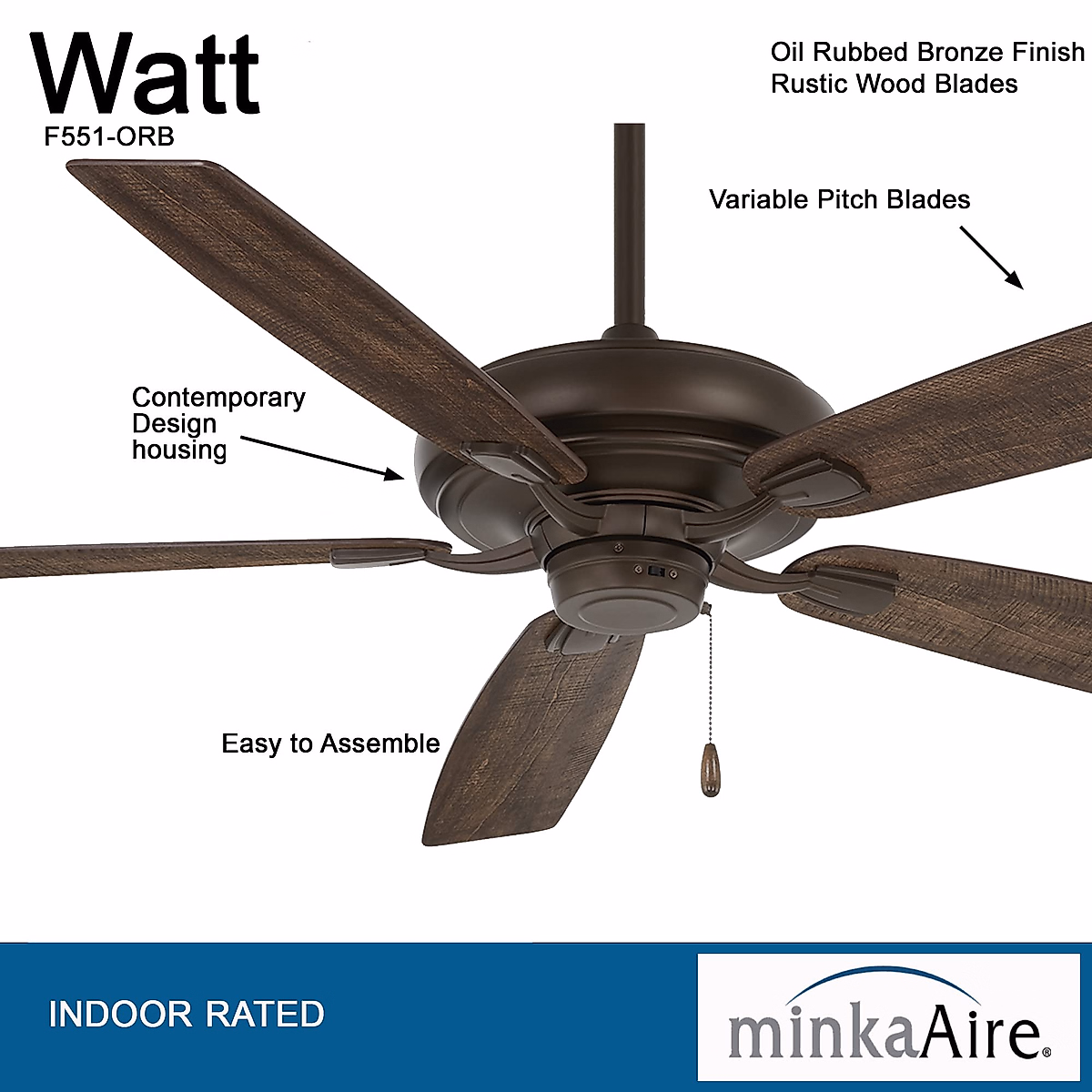 MINKA-AIRE F551-ORB Watt 60 Inch Energy Star Rated Ceiling Fan with DC Motor and 4 Speed Pull Chain in Oil Rubbed Bronze Finish