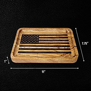 Guard The Line American Flag Valet Tray – Acacia Wood Catch All Tray, EDC Tray – Every Day Carry Bedside Tray, Dump Tray EDC Organizer, Nightstand Tray, Decorative Tray, Key Tray, 11 x 7.75 x 1 inches