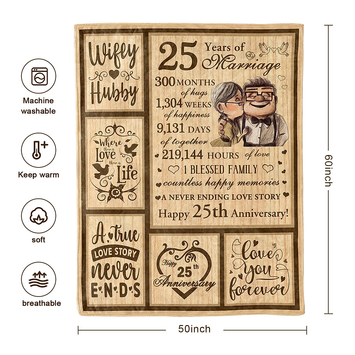 AKLSNDLKA 25th Anniversary Blanket Gifts,25th Silver Anniversary Wedding Gifts for Couple,Gifts for 25th Anniversary, 25 Year Anniversary Wedding Gifts,25th Anniversary Decorations Blanket