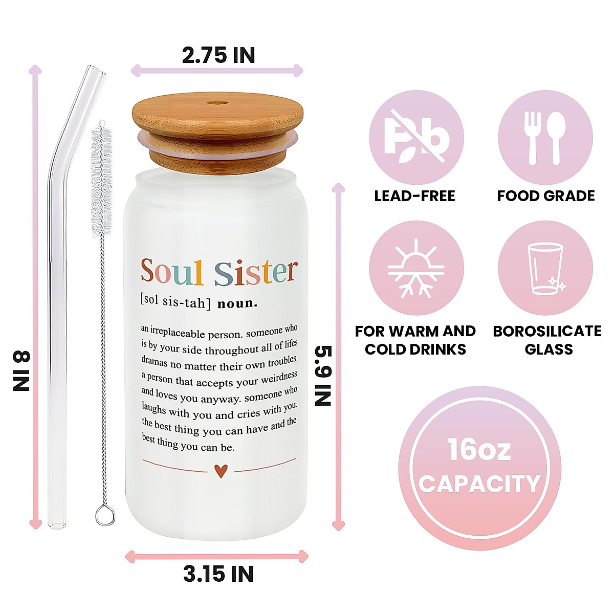 Gifts for Friends Female - Friend Gifts for Women Birthday, Birthday Gifts for Women Friendship - Friendship Gifts for Women Friends, Bestie Gifts for Women, Gifts for Best Friends - 16 Oz Can Glass