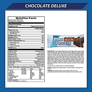 Pure Protein Bars, Chewy Chocolate Chip, Chocolate Deluxe, Chocolate Peanut Butter - Box of 6-3 Boxes - 1 Box of each flavor