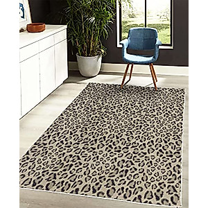 Lunarable Animal Print Decorative Rug, Leopard Skin Wildlife Safari Design Creative Contemporary Art, Quality Carpet for Bedroom Dorm and Living Room, 4' X 5' 5", Dark Eggshell