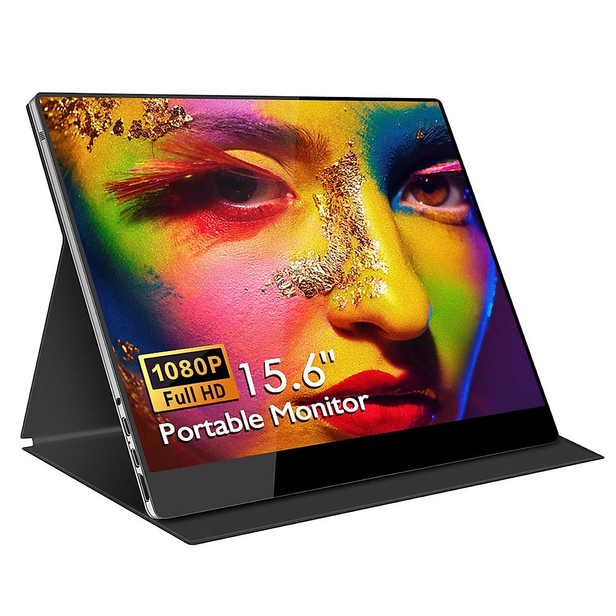 ULBRE Portable Monitor 15.6 Inch Full HD 1080P IPS Screen USB-C HDMI Portable Monitor for Laptop PC MAC Phone Xbox PS4 Gaming, External Display with Leather Case