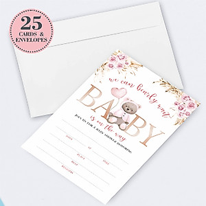 JCVUK Set of 25 Baby Shower Invitations with Envelopes, Diaper Raffle Tickets and Baby Shower Book Request Cards,Bear Theme Babyshower Party For Boys or Girls(YQKTZ-B14)