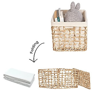 WERORA - Wicker Storage Baskets for Shelves, 2 Packs Water Hyacinth Storage Baskets with Handles, Foldable Square Pantry Baskets, Wicker Storage Basket for Toys, Bookself.