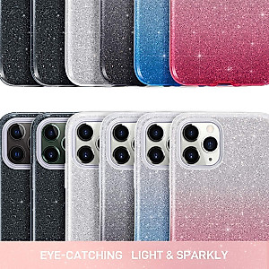 MILPROX Case Compatible for iPhone 11 Pro Max, Bling Sparkly Glitter Luxury Shiny Sparker Shell, Protective 3 Layer Hybrid Anti-Slick Slim Soft Cover for iPhone 11 Pro Max 6.5 inch (2019)-Black