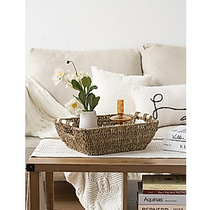 StorageWorks Hand-Woven Large Storage Baskets with Wooden Handles, Seagrass Wicker Baskets for Organizing, 2-Pack