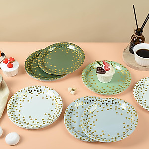 AimFun Sage Green Party Plates Gold Foil Polka Dots Gradient Green Dessert Paper Plates Disposable 7inch Birthday Cake Plates for Bridal Baby Shower Tini Bit Older Party Supplies (24, Sage Green)
