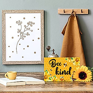 Jetec 2 Pieces Bee Happy Wood Sign Bee Kind Wood Decor Bee Sign Rustic Wooden Wall Decor Bee Wooden Sign Farmhouse Bee Box Signs Bee Happy Wooden Plaque for Home Party Door Decoration