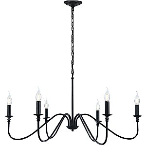 Black Chandelier,6-Light Rustic Industrial Iron Chandeliers for Dining Room Lighting Fixtures Hanging,Candle Hanging Hallway, Living Room, Foyer, Bedroom, Office, Bar,Island Lights