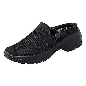 Womens Slip-on Walking Shoes,Orthopedic Diabetic Knit Mesh Breathable Casual Shoes with Arch Support Summer Outdoor Non-Slip Platform Sneakers Sandals Black