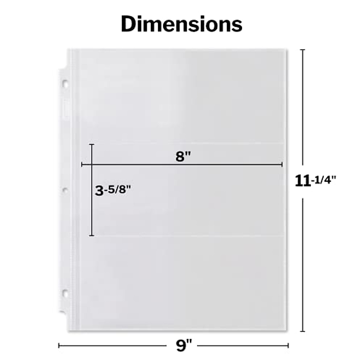 Dunwell Binder Currency Sleeves for Collectors - (25 Pack), Acid-Free 3-Pocket Clear Plastic Currency Pages for Three Ring Binder, Refill Currency Binder Pages for Bills, Banknotes or Coupons