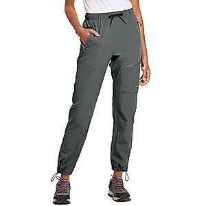 BALEAF Women's Hiking Pants Quick Dry Water Resistant Lightweight Joggers Pant for All Seasons Elastic Waist Steel Gray Size L, Capri