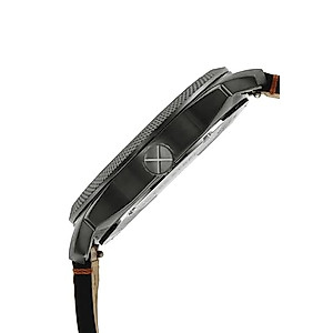 Fossil Men's Machine Quartz Stainless Steel and Leather Three-Hand Watch, Color: Smoke, Amber (Model: FS5900)