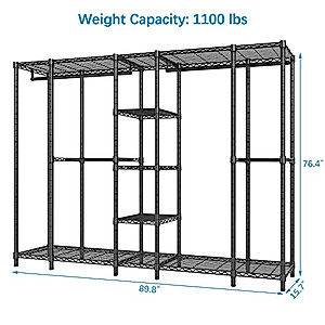 VIPEK V50 Wire Garment Rack Heavy Duty Clothes Rack, Large Portable Wardrobe Rack Clothes Storage Organizer Closet Multi-Functional Bedroom Clothing Rack, 89.8"Lx15.7"Wx76.4"H, Max Load 1100lbs, Black
