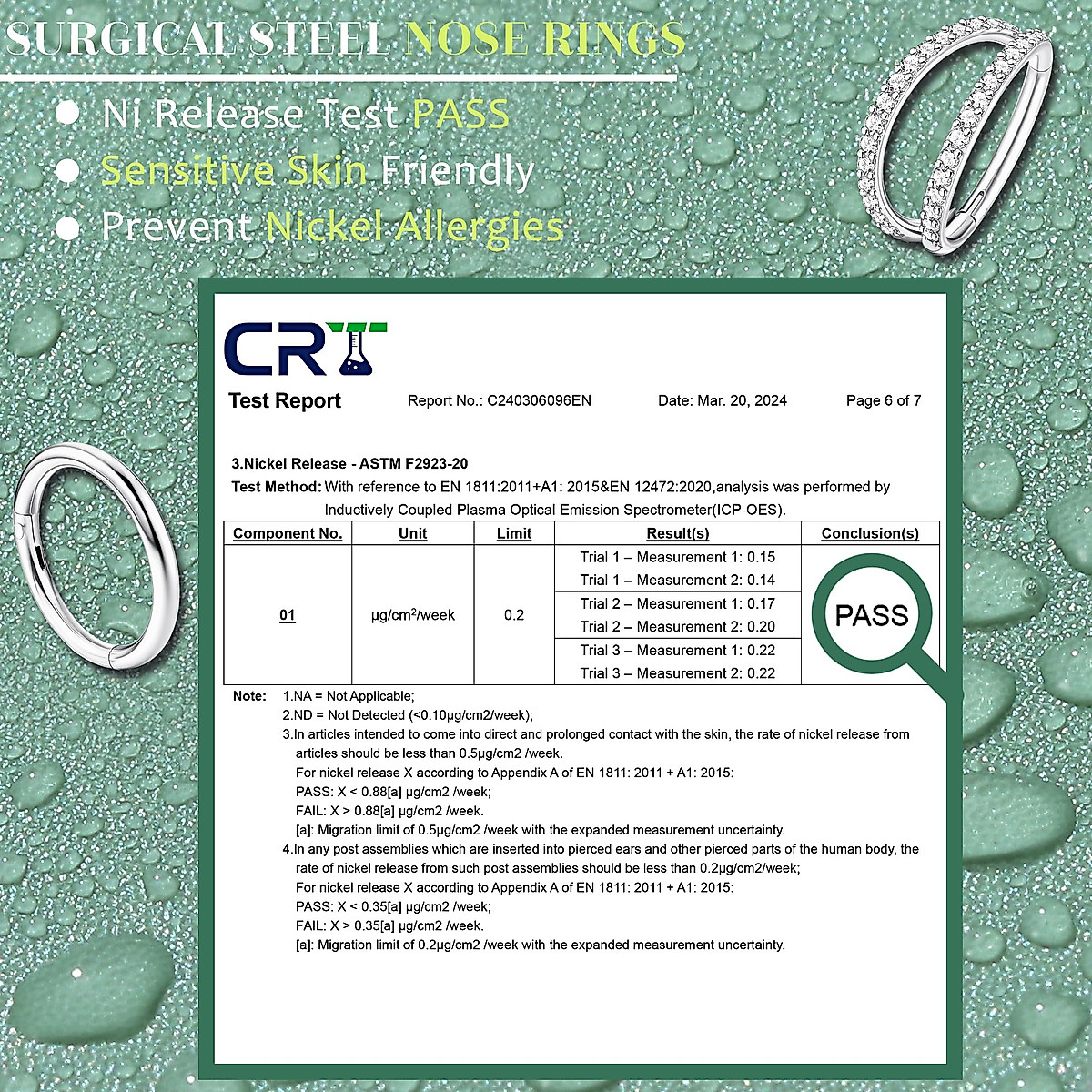 CASSIECA 5Pcs 16G Surgical Steel Nose Rings Hoop for Women CZ Clicker Hinged Septum Ring Lip Helix Cartilage Double Hoop Earring Daith Rook Conch Body Piercing Jewelry for Women 8mm