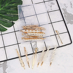 Folansy 20 Pieces Elegant Hair Barrettes Bridal Golden Metal Hair Clip Artificial Pearl Hair Pins and Clear Rhinestone Bobby Pin for Weddings Hair Accessories