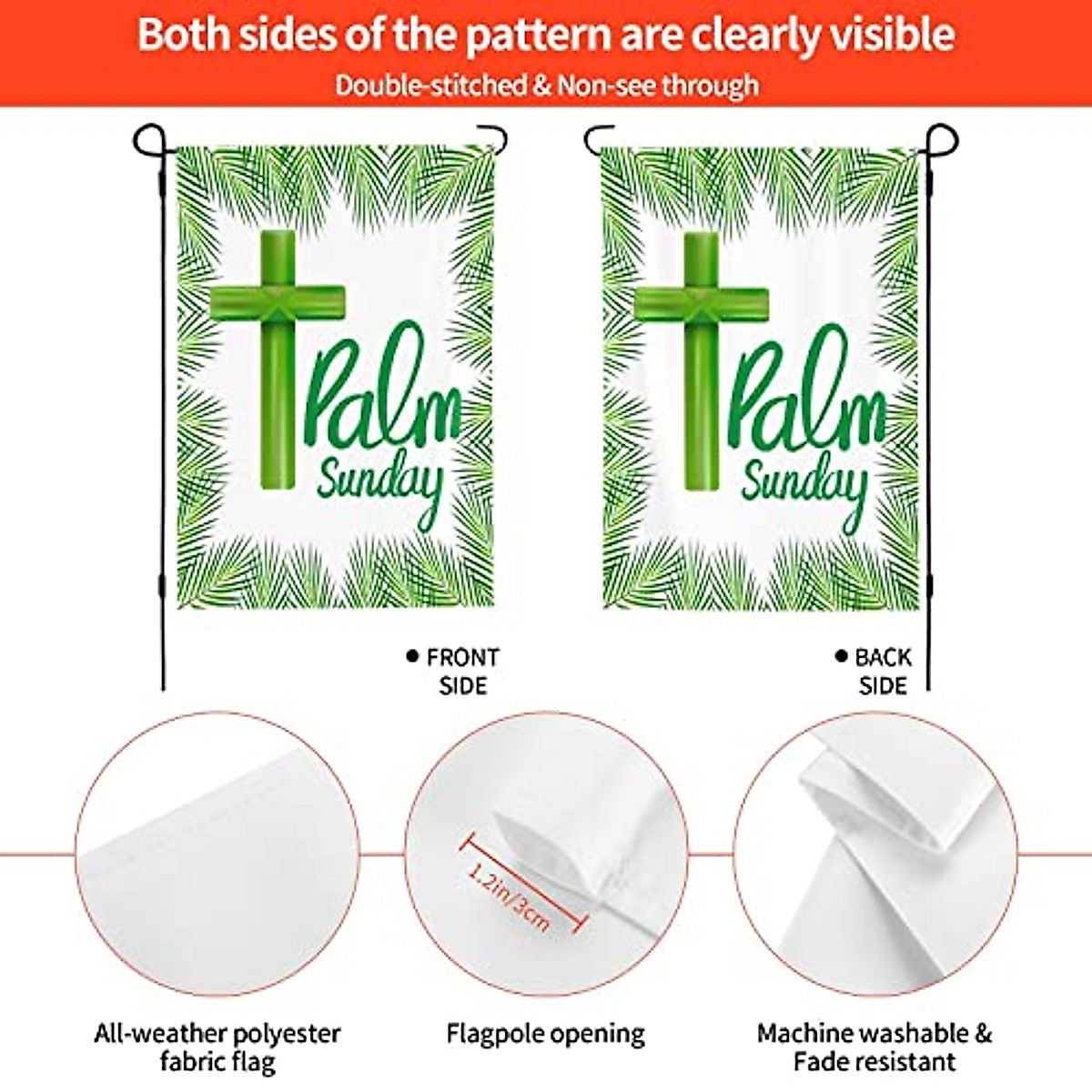 Palm Sunday Garden Flag For Outside Porch Patio Farmhouse Yard Outdoor Decor (12.5"X18" , Double Sided) Without Flagpole