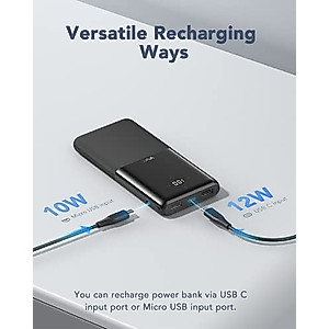 VRURC Portable Charger 2-Pack, 3A USB C Fast Charging Power Bank LED Display, Slim Battery Pack for iPhone 15 14 12 11 X 8 7 Samsung S21 S20 Google LG OnePlus, Black