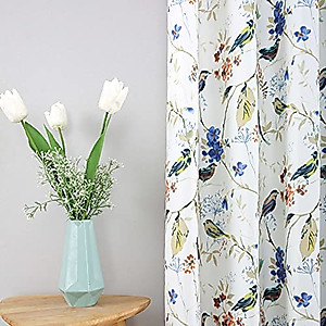 Leeva Delicate Blue Birds Window Curtains for Bedroom Dining Room, Grommet Top Crafted Printed Garden Windows Treatment Panels Set for Dorm, Set of 2 Pieces, 52x96