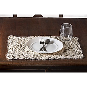 LR Home Woven Bleach and Natural Jute Place Mat, 1'-1" X 1'-7",