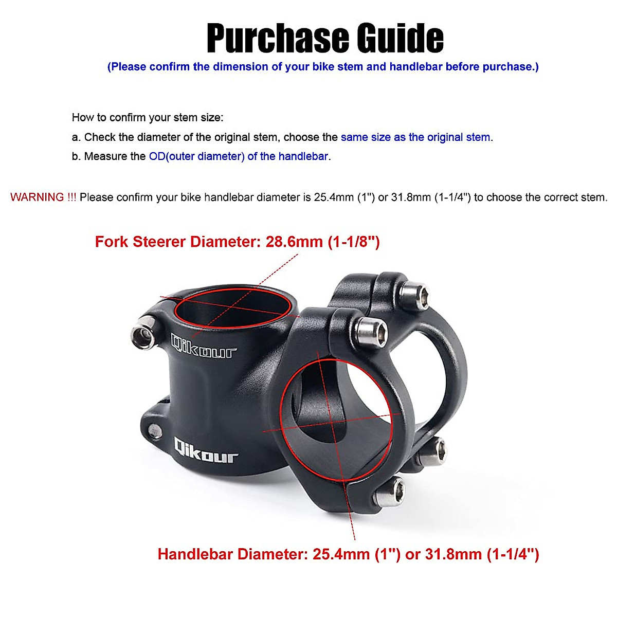 7 Degree Bike Stem Short Bicycle Stem 35mm Handlebar Riser Extender for Road Bike, Mountain Bike, MTB, BMX, Cycling (Black, Handlebar Diameter 31.8mm/1.25")