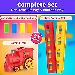 160 Domino Train Set Boys Girls Birthday Gift Toy Creative for Ages 3 4 5 6 7 8 9 10 Montessori Domino Machine Automatic Rally Setter auto Block Toys Experience Laying Stacker Game Colorful Tracks