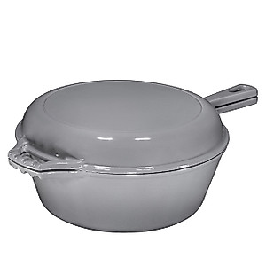 Bruntmor 2-in-1, 5 Quart Enamel Cast Iron Dutch Oven With Handle, 5 Qt Grey Cast Iron Skillet, Enamel All-in-One Cookware Braising Pan For Casserole Dish, Crock Pot Covered With Cast Iron