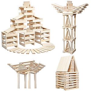 NiToy Wooden Plank Building Blocks 200PCS Sensory Toy for Kids, Montessori STEM Playset with Natural Pine Wood Creative Shapes for Educational Preschool Learning 3D Space Stacking Games for Boys Girls